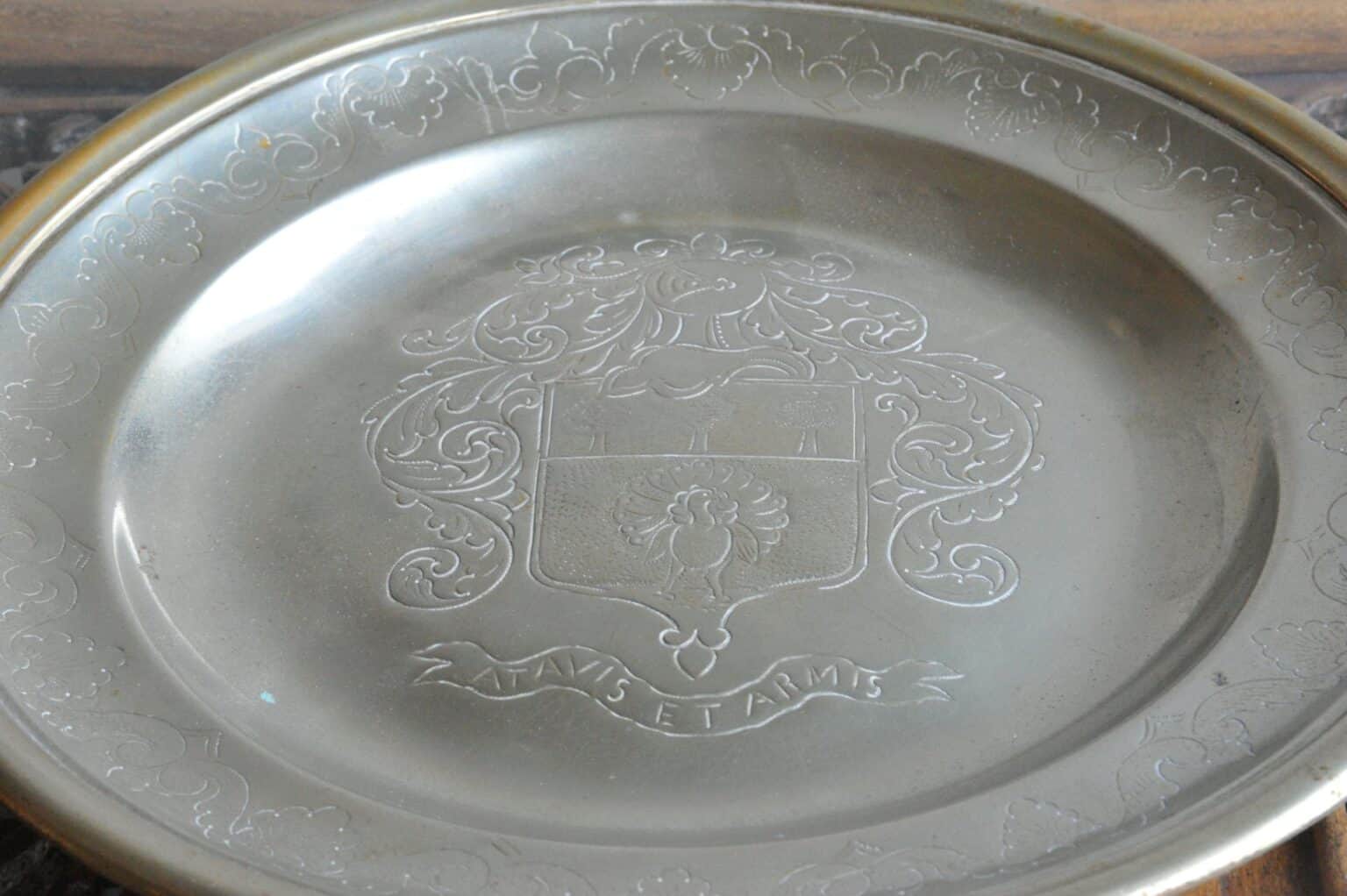 French Silverplate Armourial Plate - Village Vintage