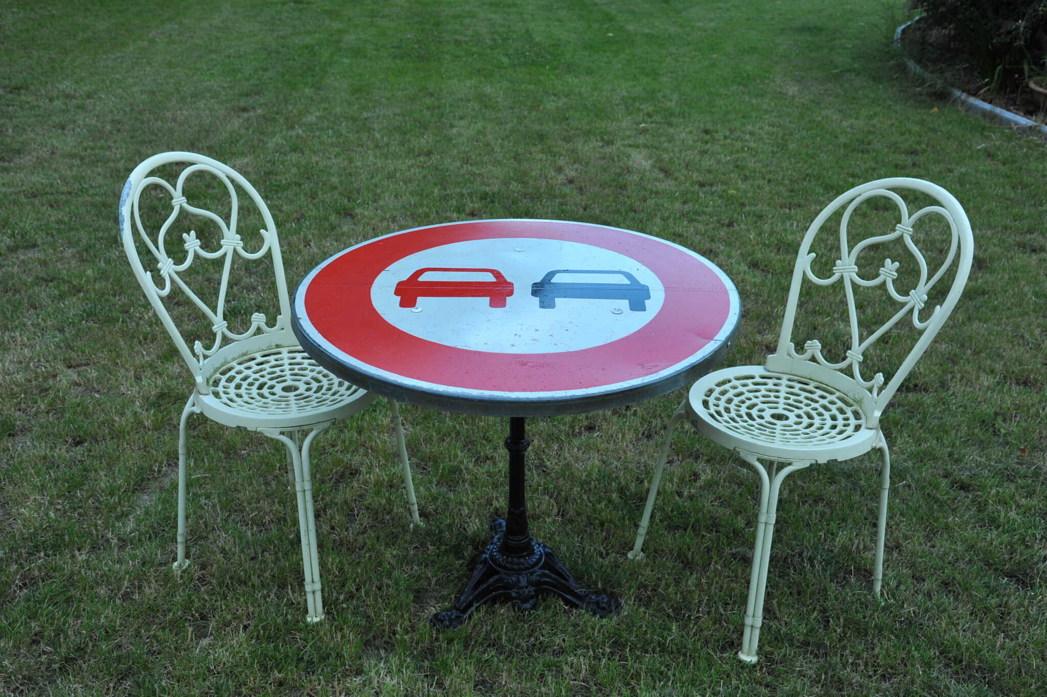 A Vintage French Cast Iron Road Sign Bistro Café Table - Village Vintage