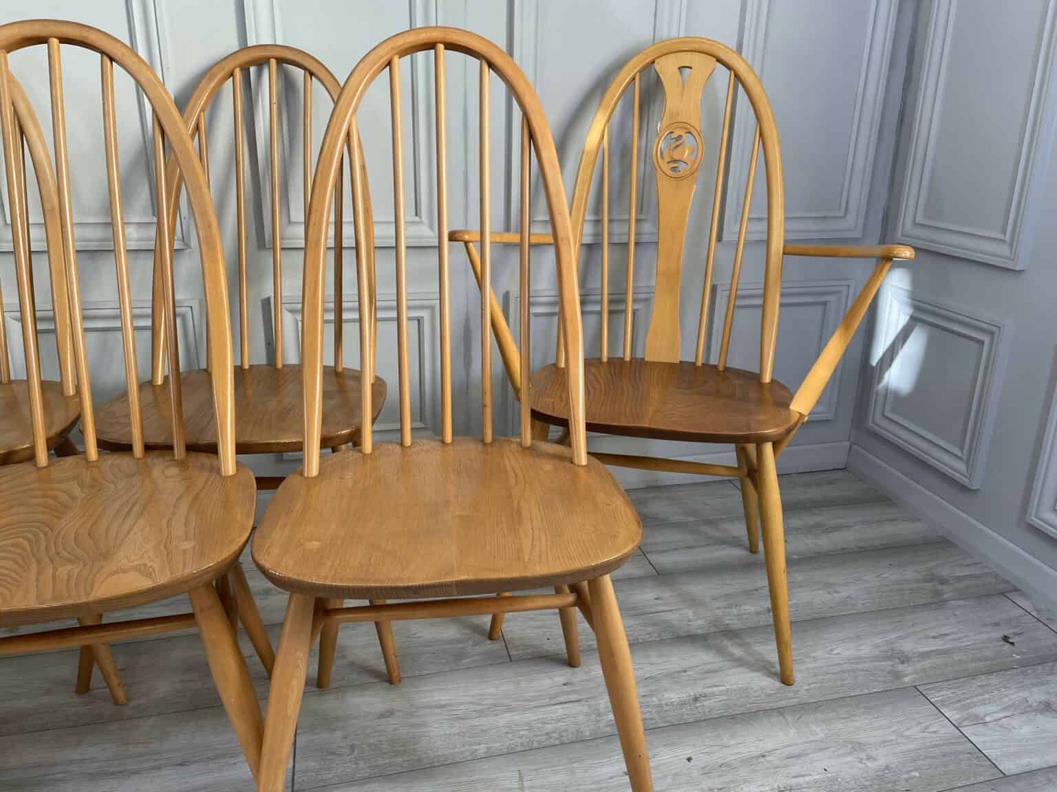 Set Of Eight Vintage Ercol Quaker Dining Chairs Including Two Swan Back ...
