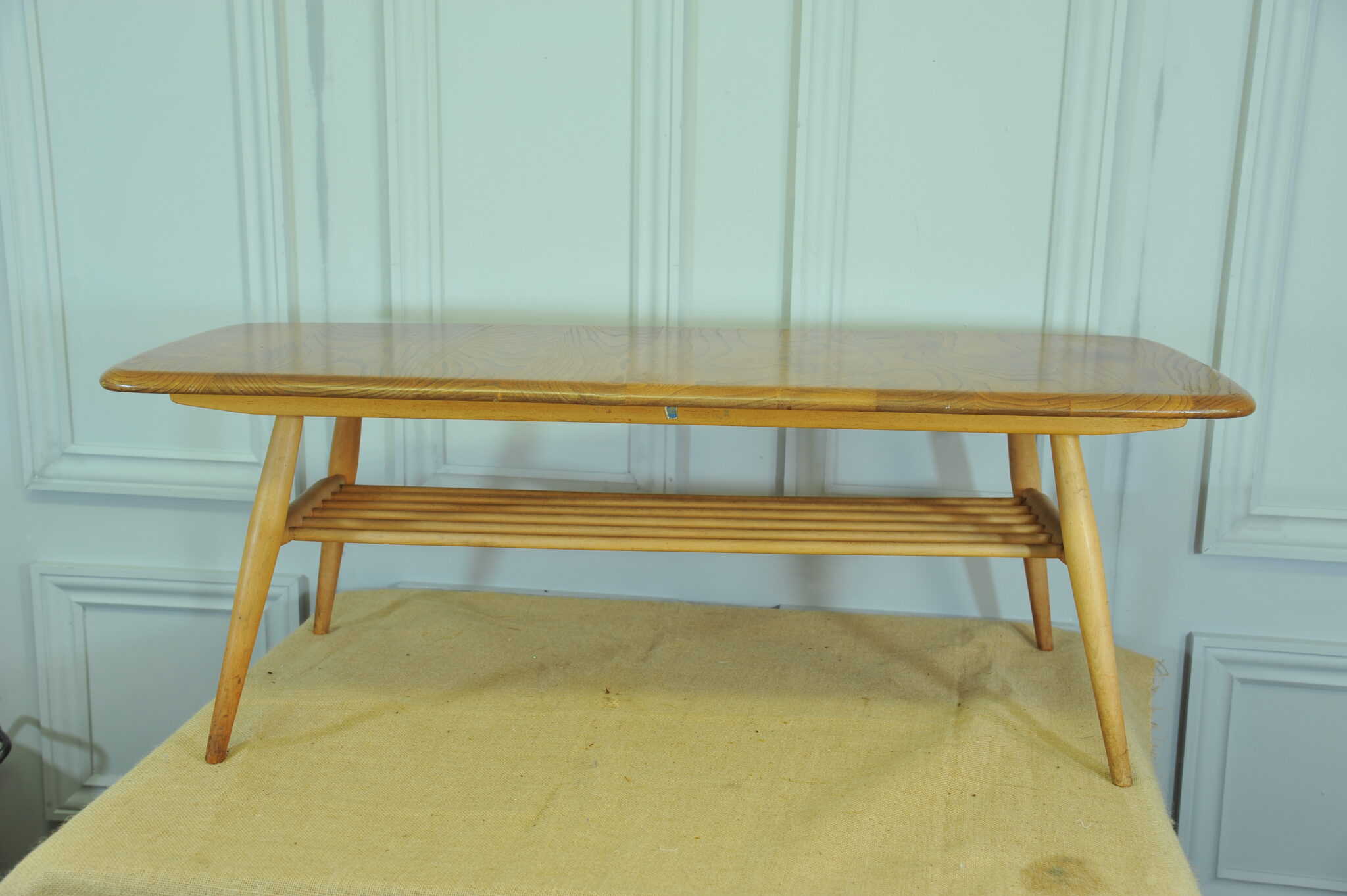 A VINTAGE ERCOL 398 LONG COFFEE TABLE WITH UNDER SHELF - Village Vintage
